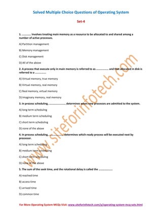 Operating System Multiple Choice Questions | PDF