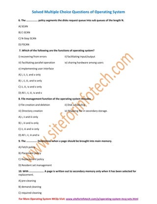 Operating System Multiple Choice Questions | PDF