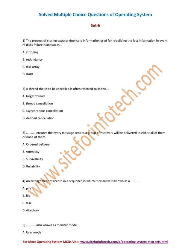 Operating System Multiple Choice Questions | PDF | Operating Systems ...