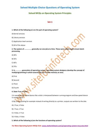 Operating System Multiple Choice Questions | PDF