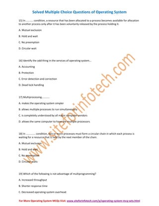 Operating System Multiple Choice Questions | PDF