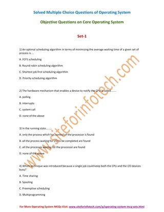 Operating System Multiple Choice Questions | PDF