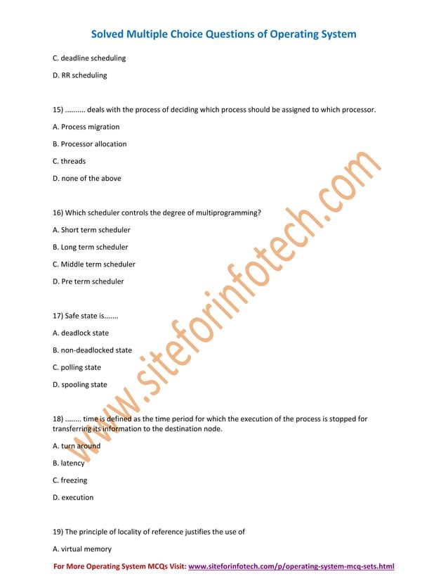 Operating System Multiple Choice Questions Pdf
