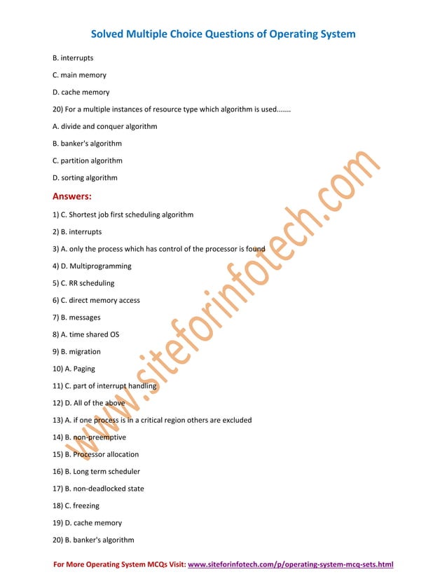 Operating System Multiple Choice Questions | PDF | Operating Systems | Computer Software and ...