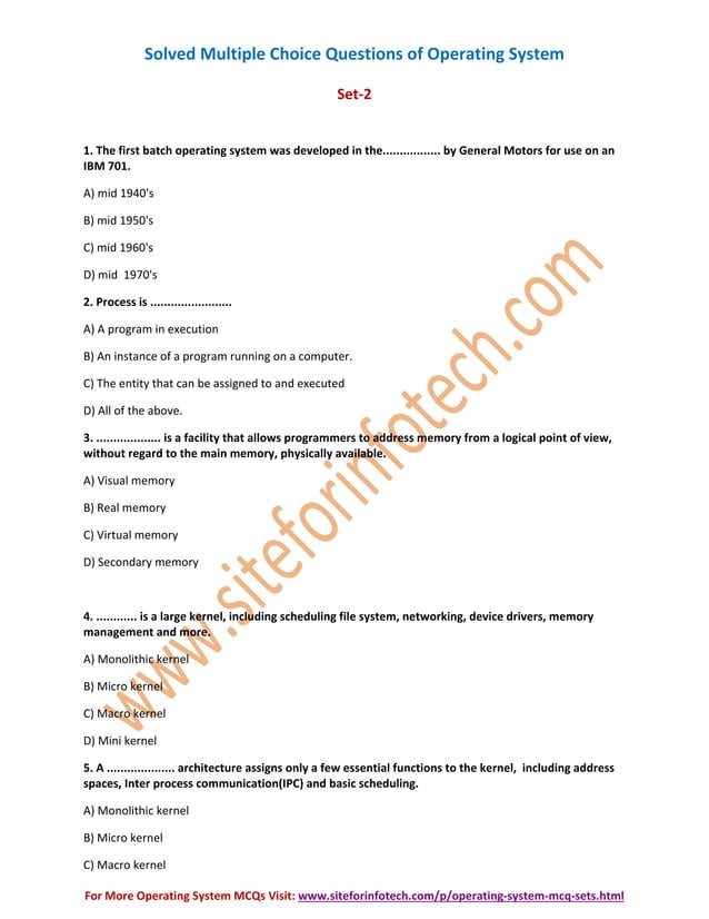Operating System Multiple Choice Questions Pdf Operating Systems