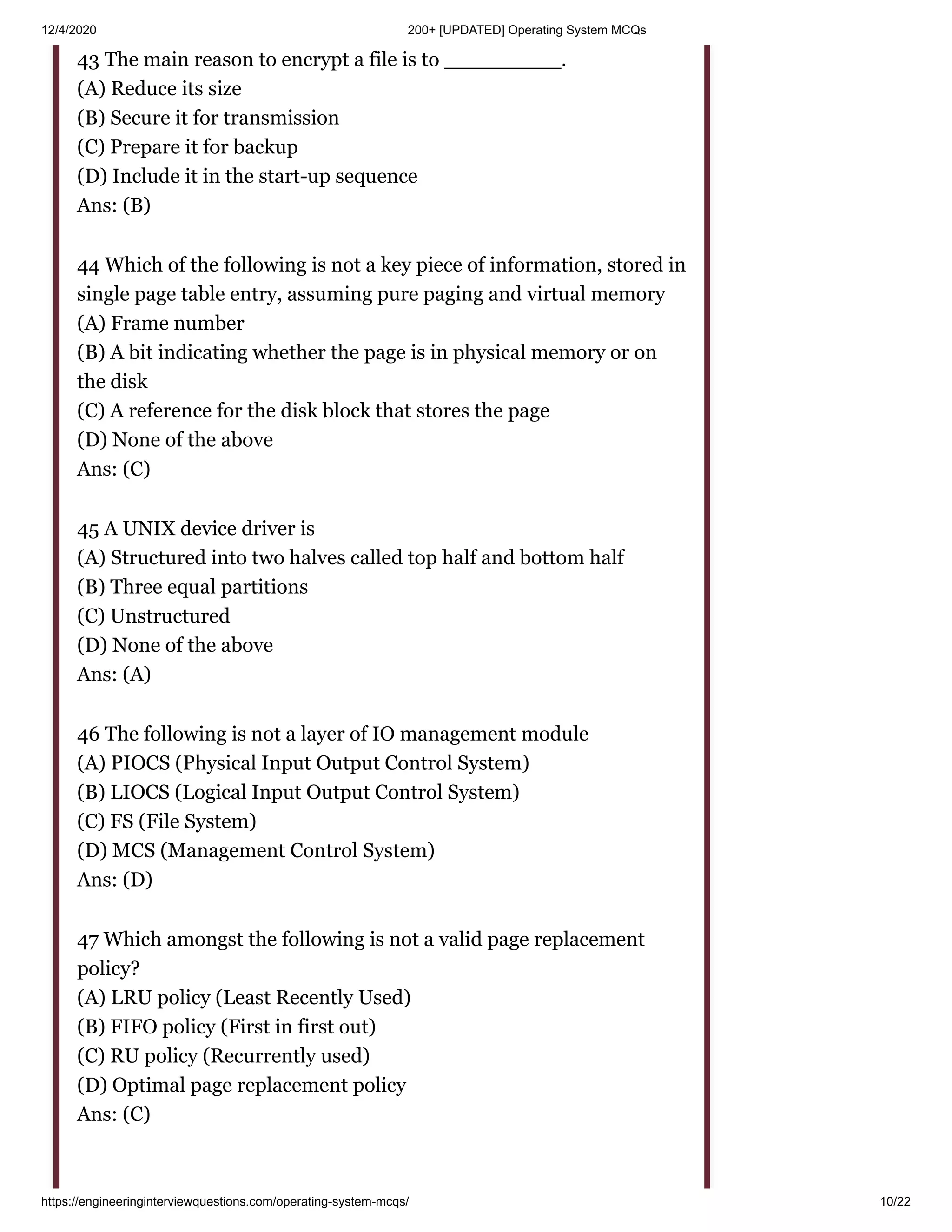 Operating system mc qs | PDF