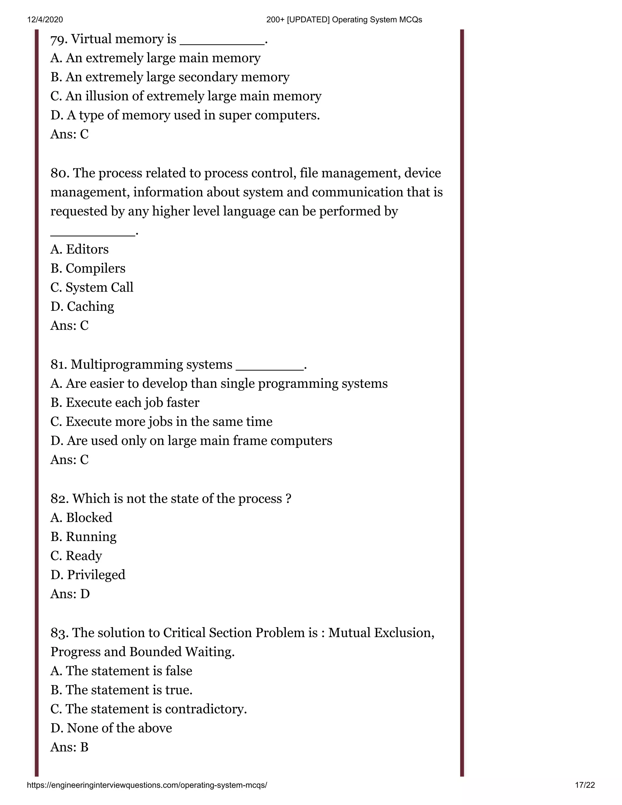Operating system mc qs | PDF