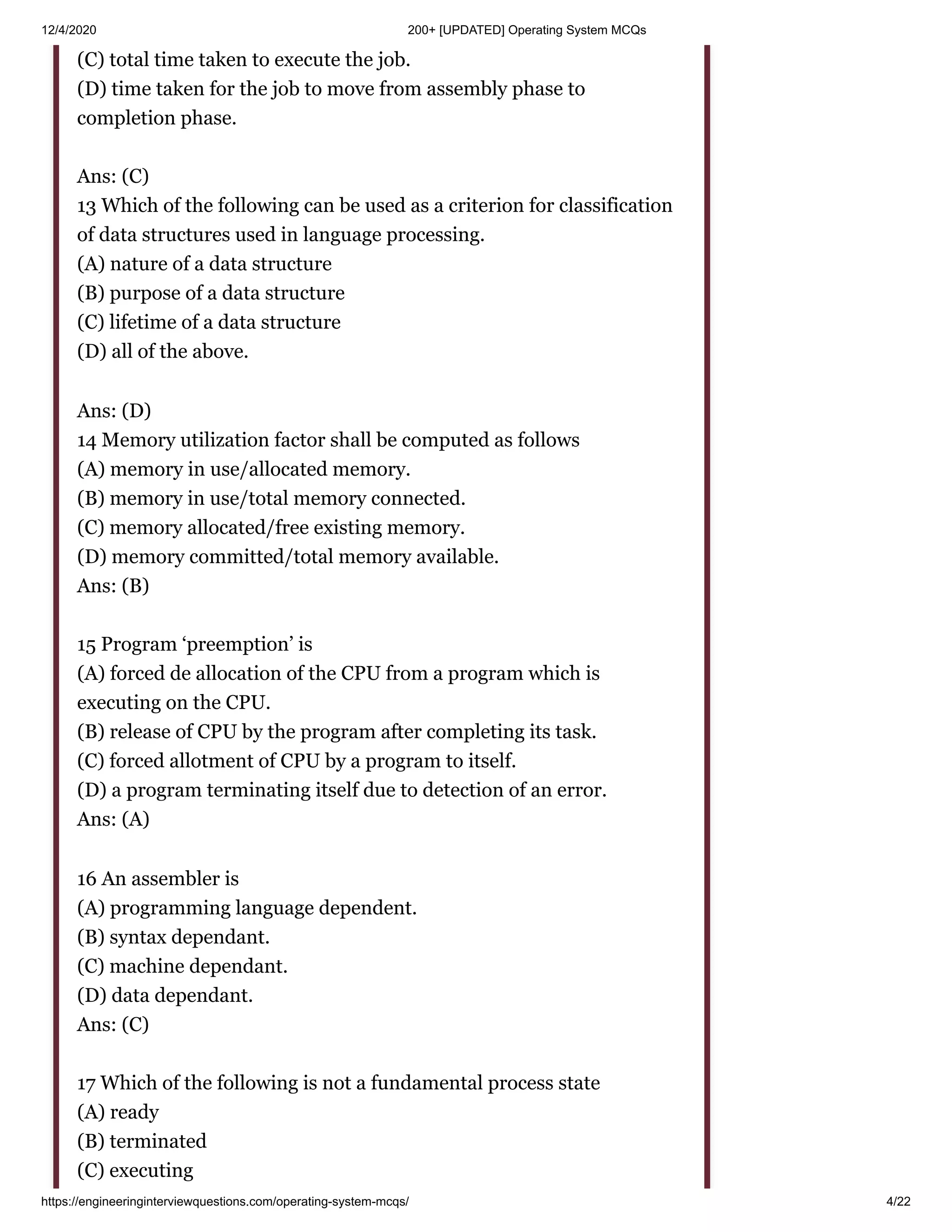 Operating system mc qs | PDF