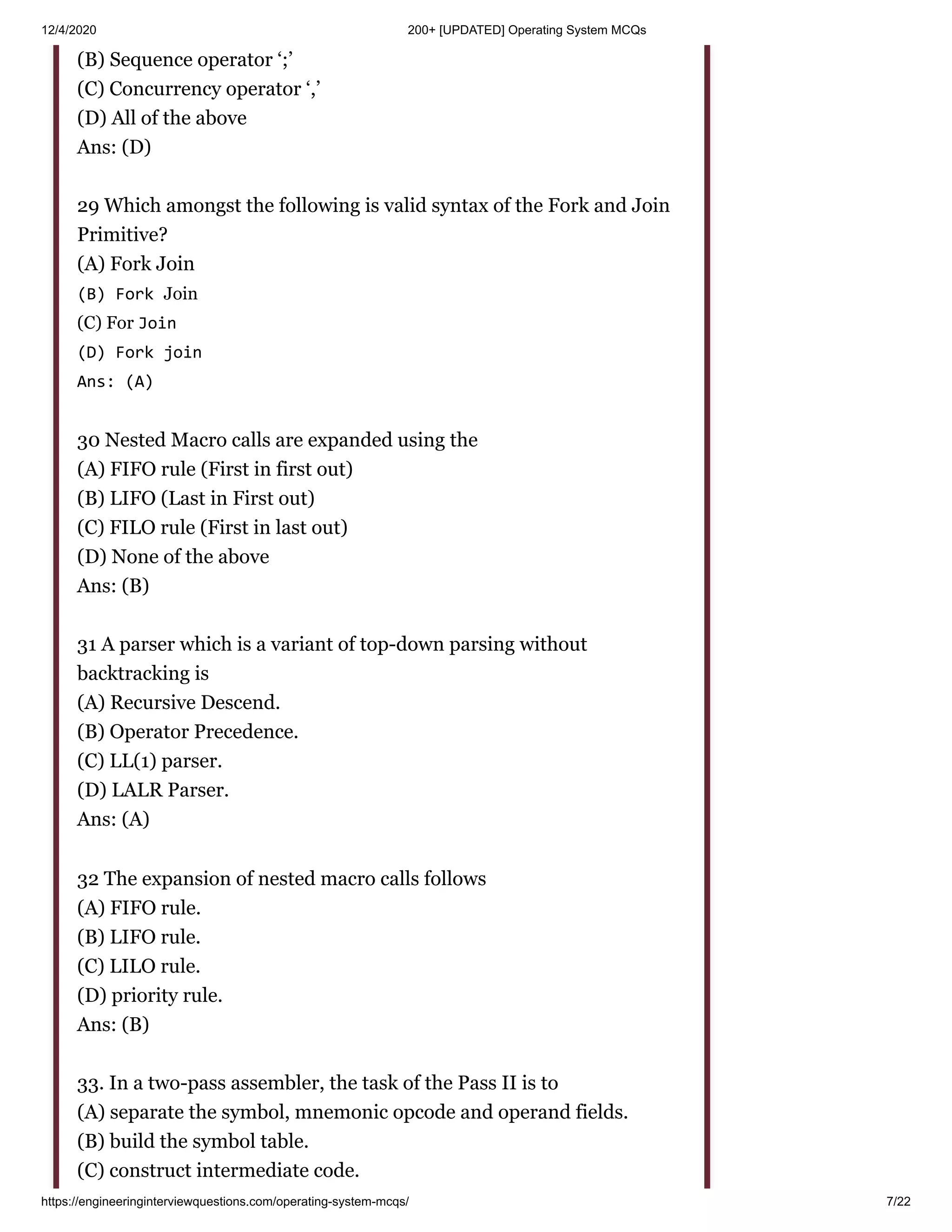 Operating system mc qs | PDF