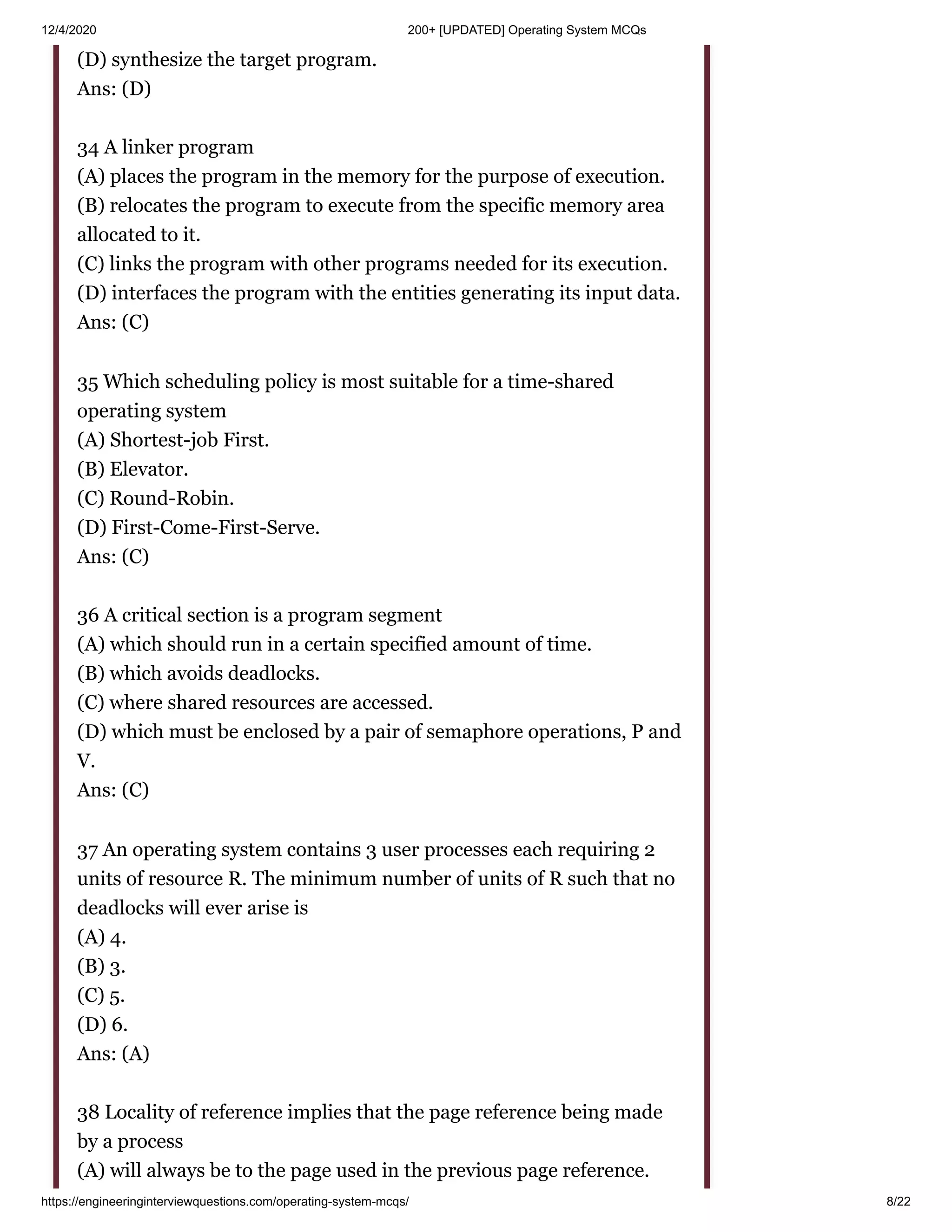 Operating system mc qs | PDF