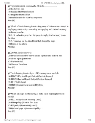 Operating system mc qs | PDF