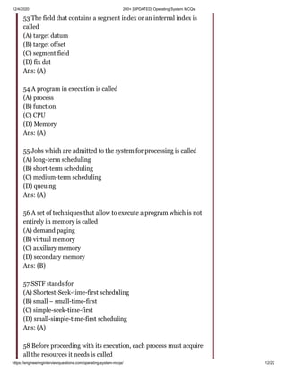 Operating system mc qs | PDF