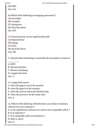 Operating system mc qs | PDF