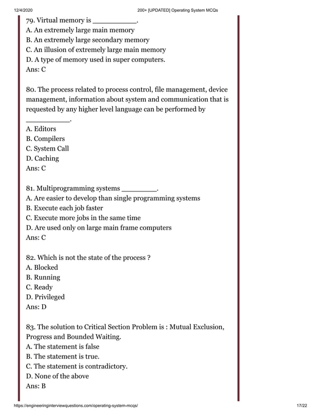 Operating system mc qs | PDF