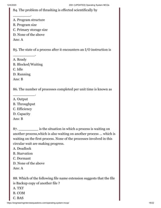 Operating system mc qs | PDF