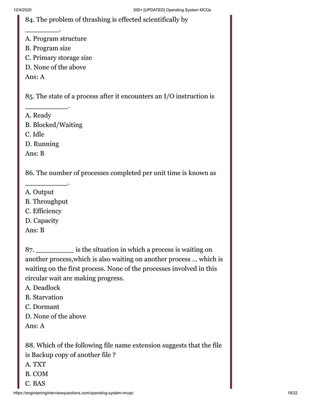 Operating system mc qs | PDF