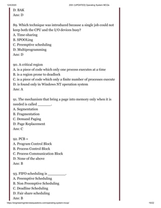 Operating system mc qs | PDF