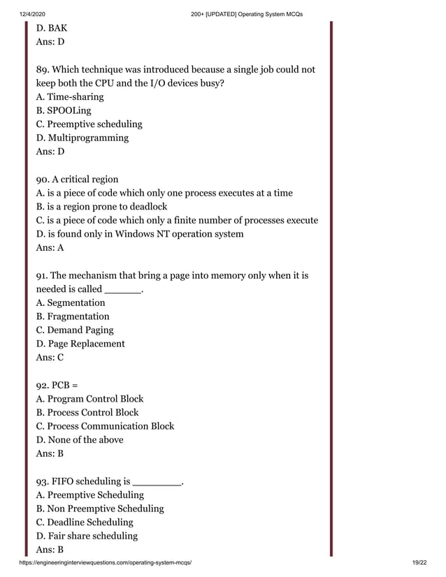 Operating system mc qs | PDF