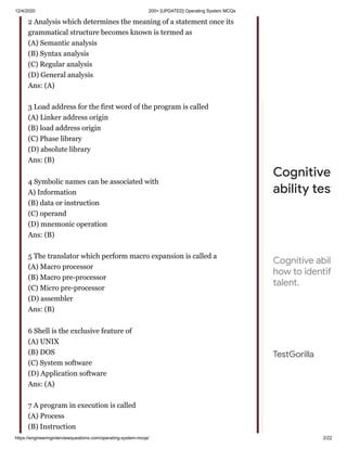 Operating system mc qs | PDF