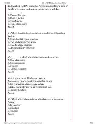 Operating system mc qs | PDF