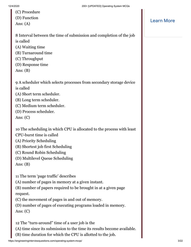 Operating system mc qs | PDF
