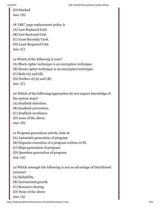 Operating system mc qs | PDF