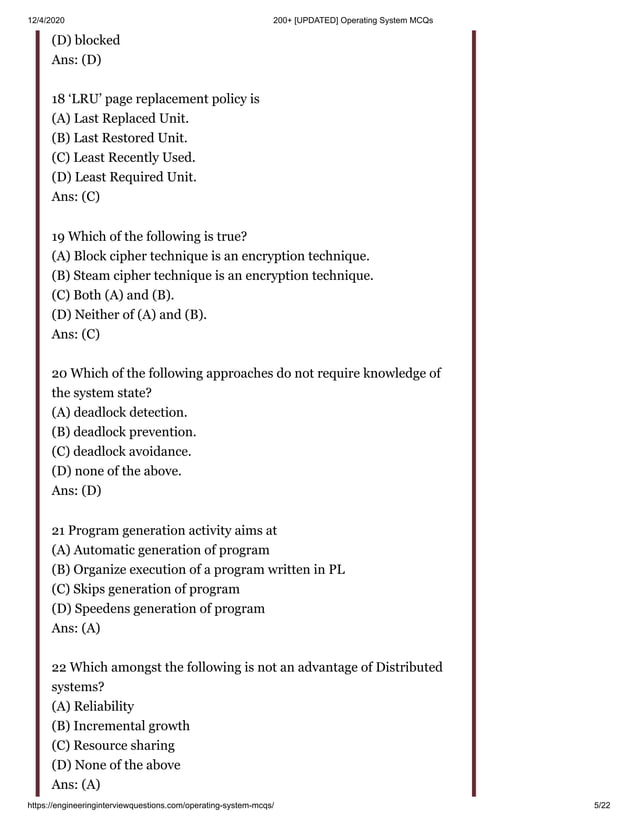 Operating system mc qs | PDF