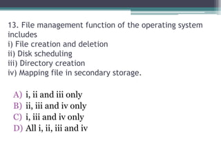 Operating system quiz | PPTX | Operating Systems | Computer Software and Applications