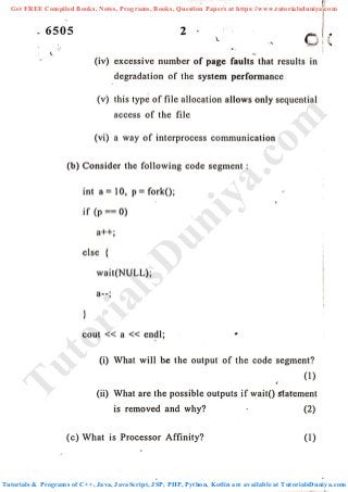Operating systems question paper 2017 tutorialsduniya