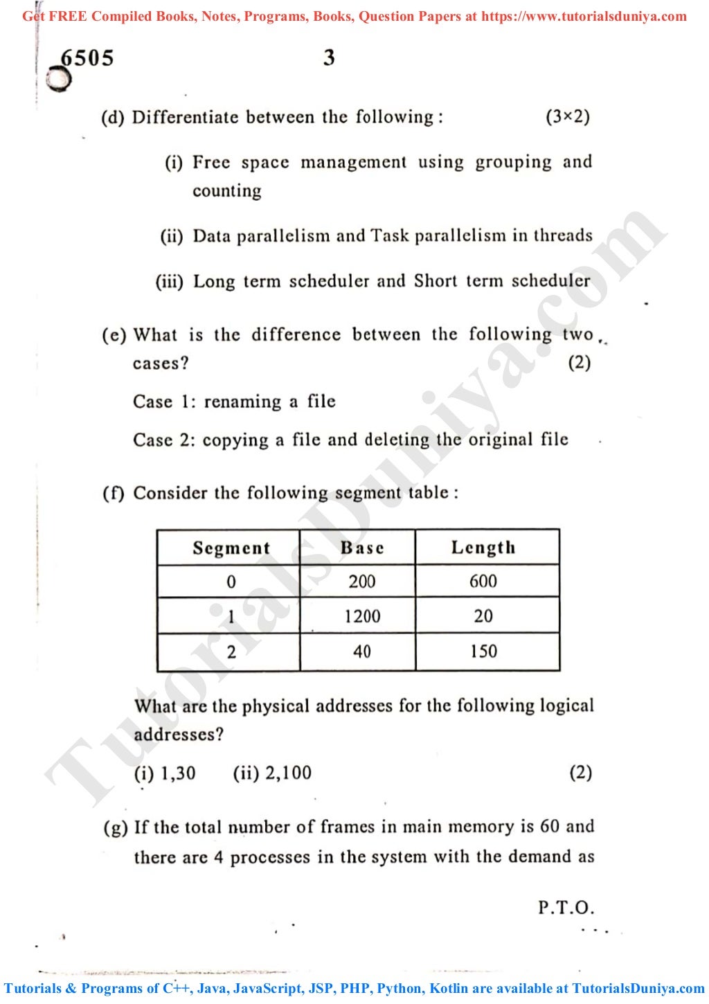 Operating systems question paper 2017 tutorialsduniya