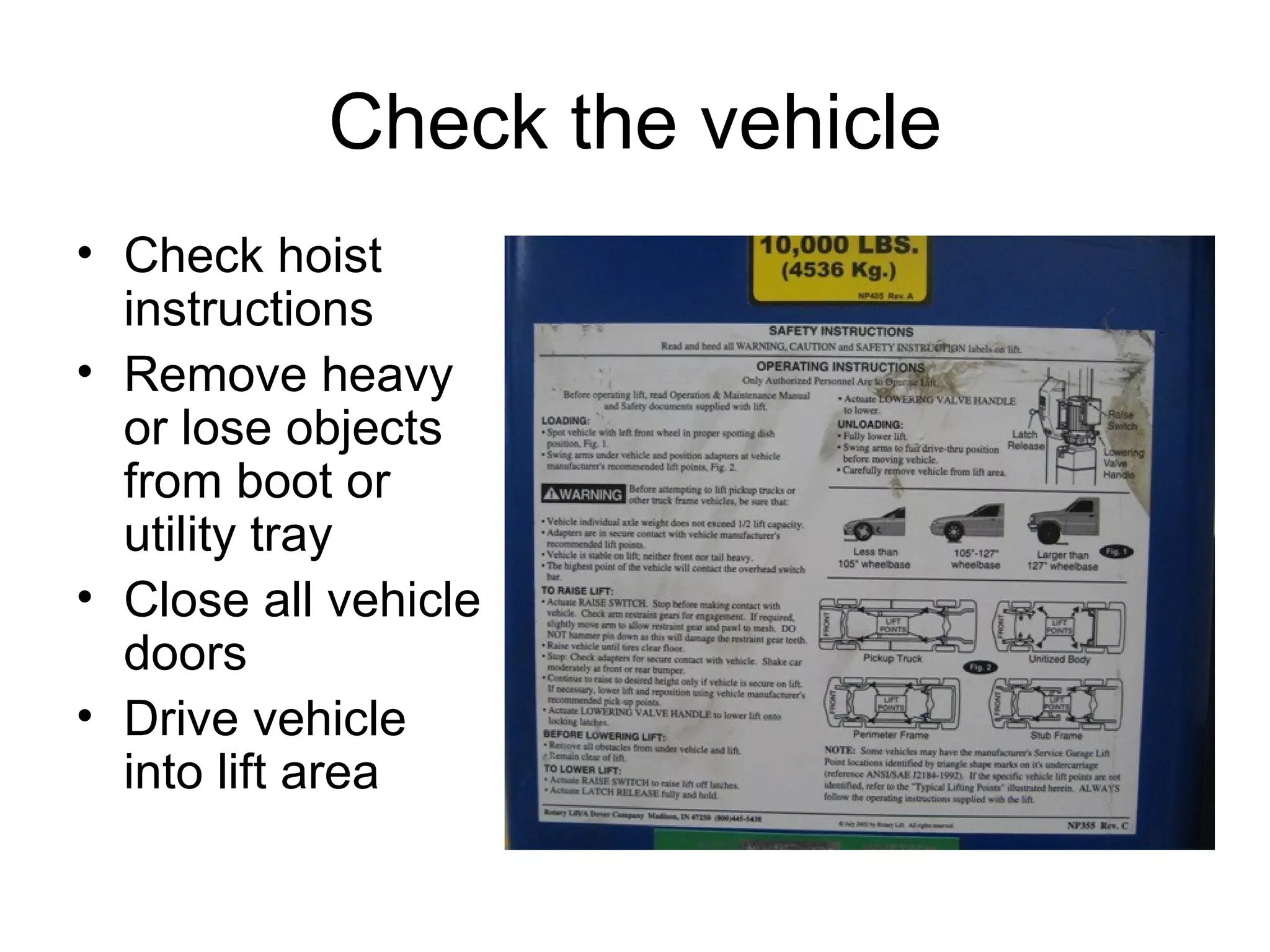 Operating The Vehicle Hoist | PPT