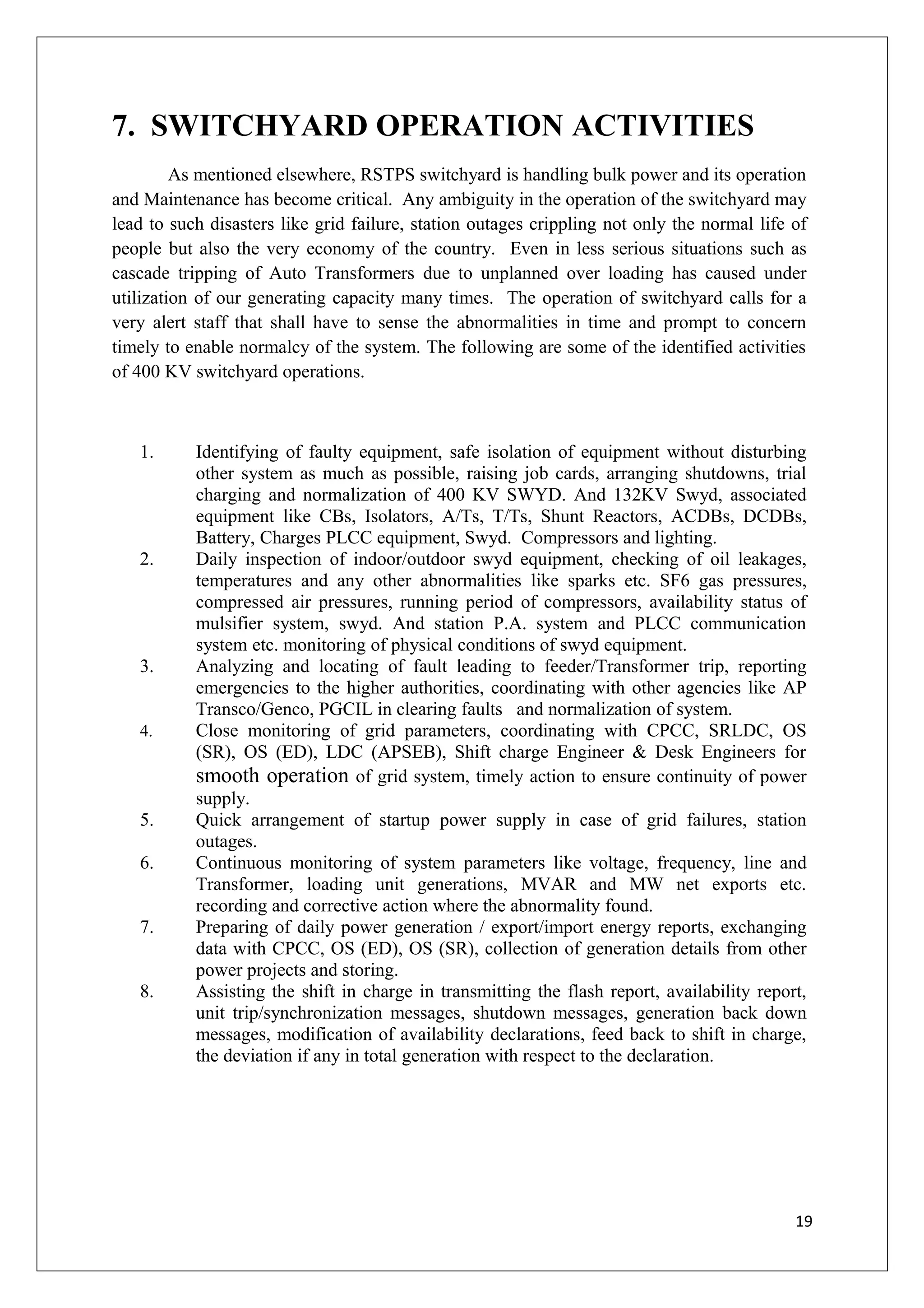 Operational description of 400kv switchyard NTPC Ramagundam RSTPS | DOC