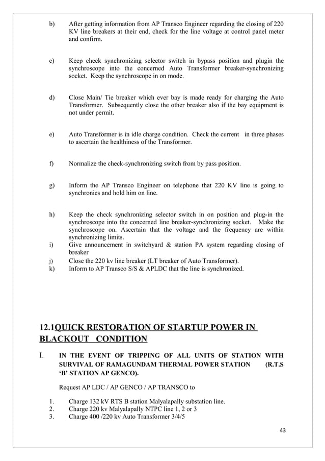 Operational description of 400kv switchyard NTPC Ramagundam RSTPS | DOC