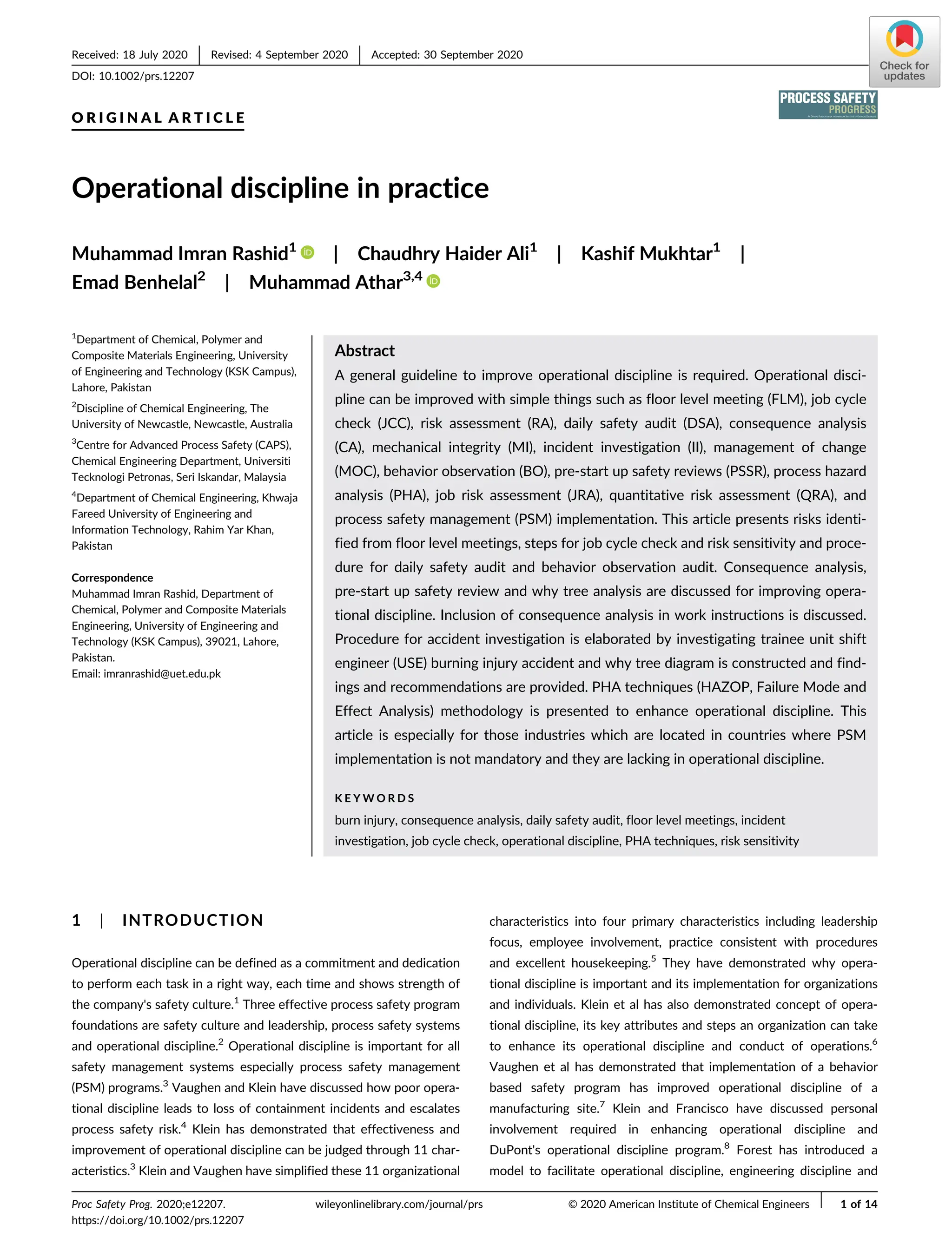 Operational discipline in practices - Build the safety culture | PDF