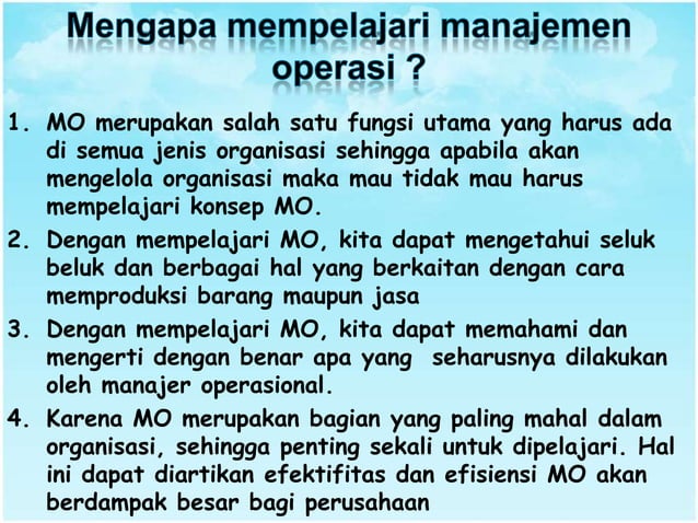 Operasi dan Produktivitas - Manajemen Operasi | PPTX