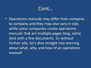 Operational manuals and control.............................. | PPTX ...