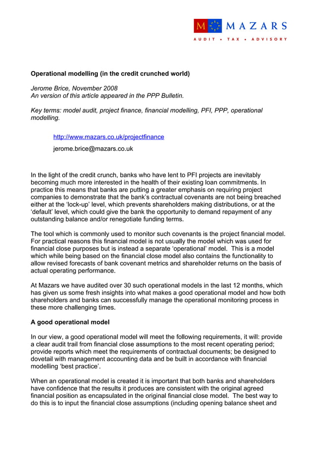 Operational Modelling | DOC | Stocks and Bonds | Personal Investing