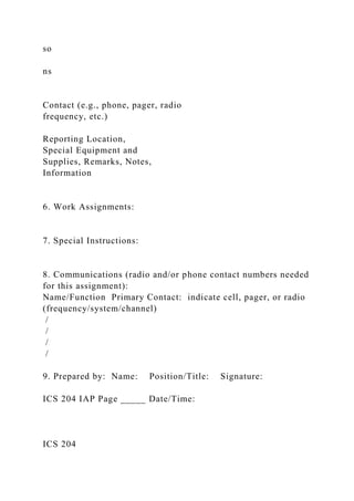 OPERATIONAL PLANNING WORKSHEET (ICS 215) 1. Incident Nam.docx