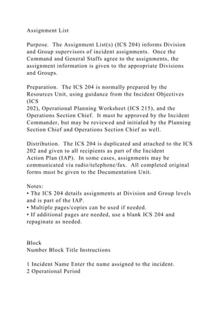 OPERATIONAL PLANNING WORKSHEET (ICS 215) 1. Incident Nam.docx