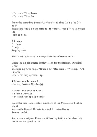 OPERATIONAL PLANNING WORKSHEET (ICS 215) 1. Incident Nam.docx