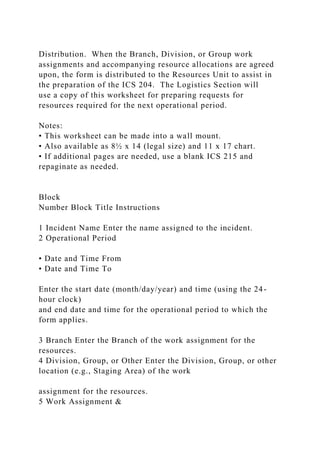 OPERATIONAL PLANNING WORKSHEET (ICS 215) 1. Incident Nam.docx