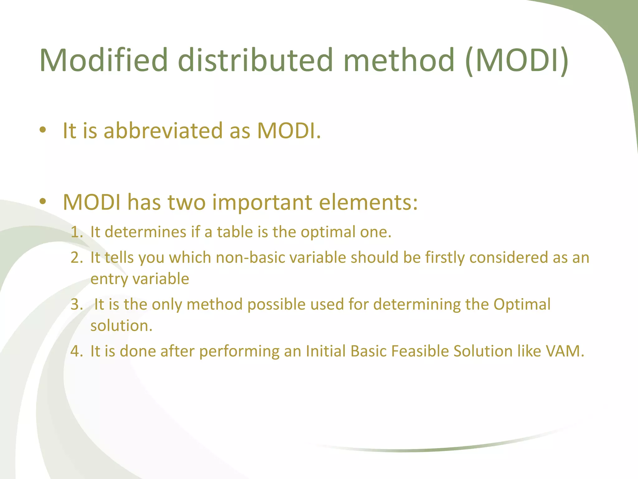 Vogel's Approximation Method & Modified Distribution Method | PPTX