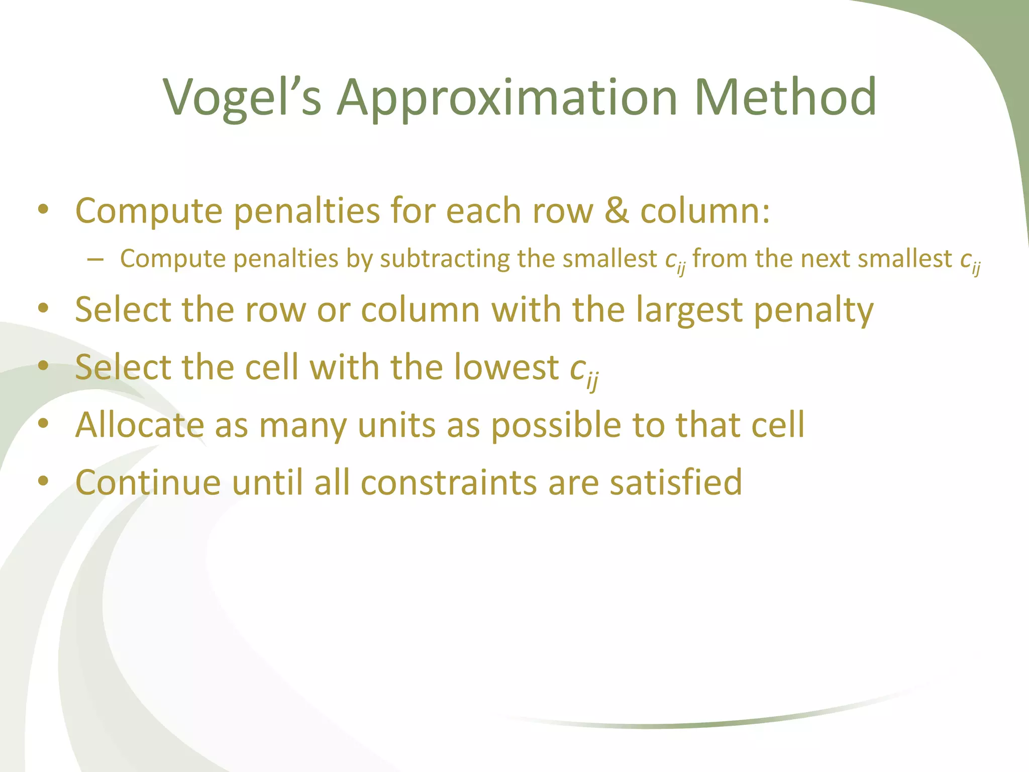 Vogel's Approximation Method & Modified Distribution Method | PPTX