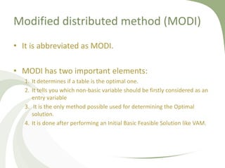 Vogel's Approximation Method & Modified Distribution Method | PPTX