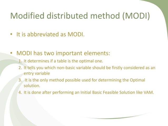 Vogel's Approximation Method & Modified Distribution Method | PPT