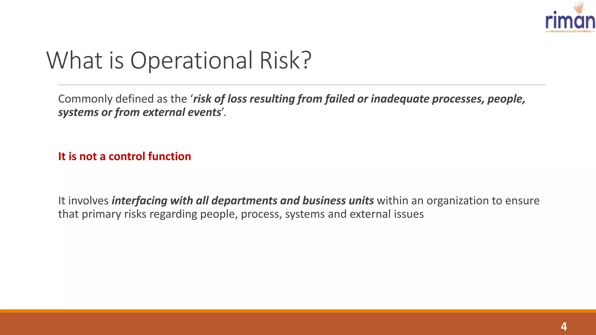 Operational Risk Management - A Gateway to managing the risk profile of ...