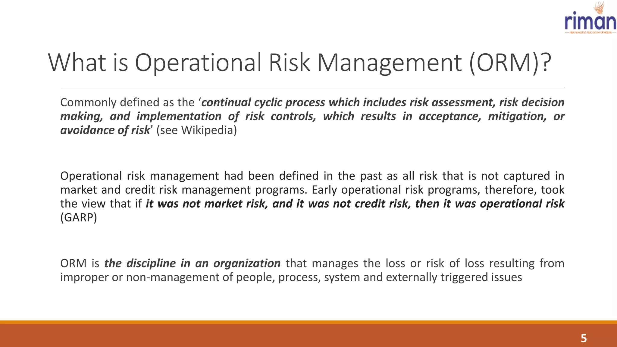 Operational Risk Management - A Gateway to managing the risk profile of ...