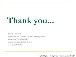 Operational risk management a strategic tool | PPT