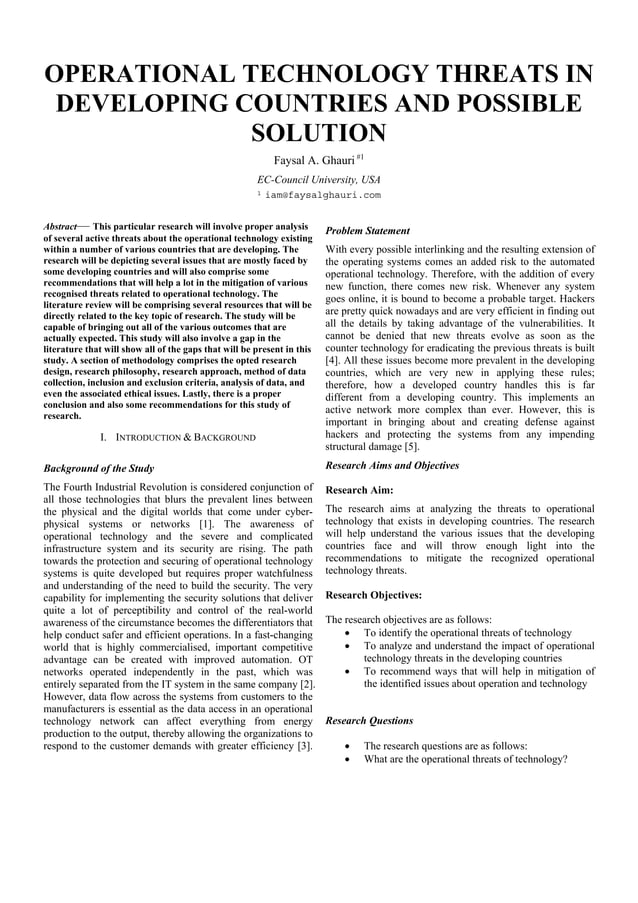 Operational technology threats in developing countries and possible ...