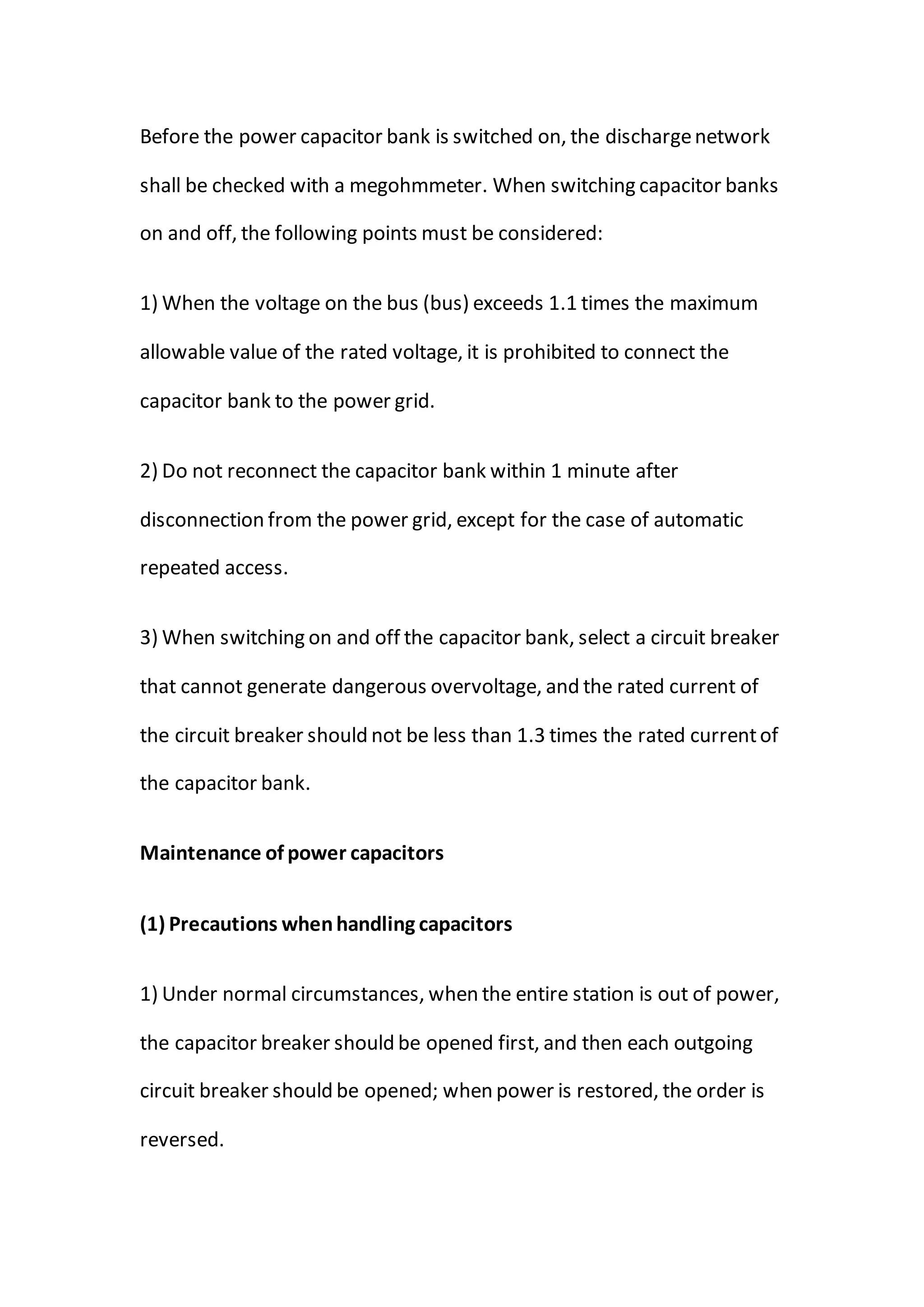 Operation and maintenance of power capacitors | DOCX